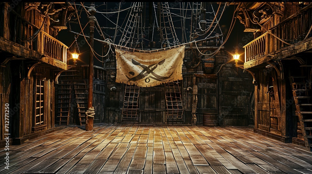 empty pirate ship deck background for theater stage scene Stock ...