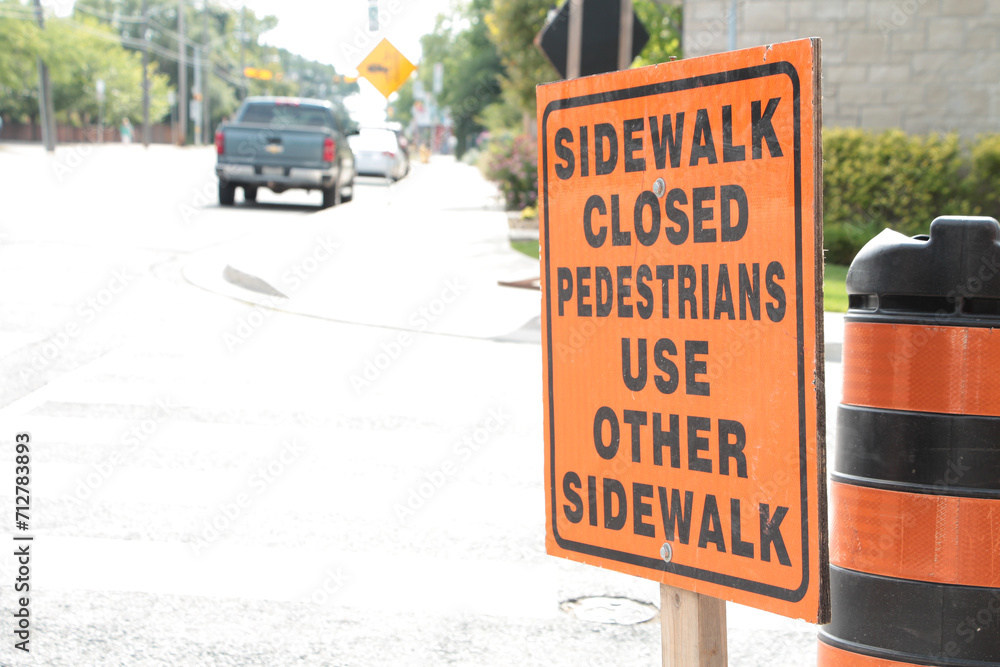 sidewalk closed pedestrians use other sidewalk writing caption text ...
