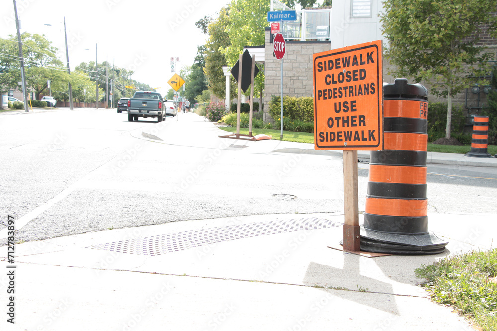 sidewalk closed pedestrians use other sidewalk writing caption text ...