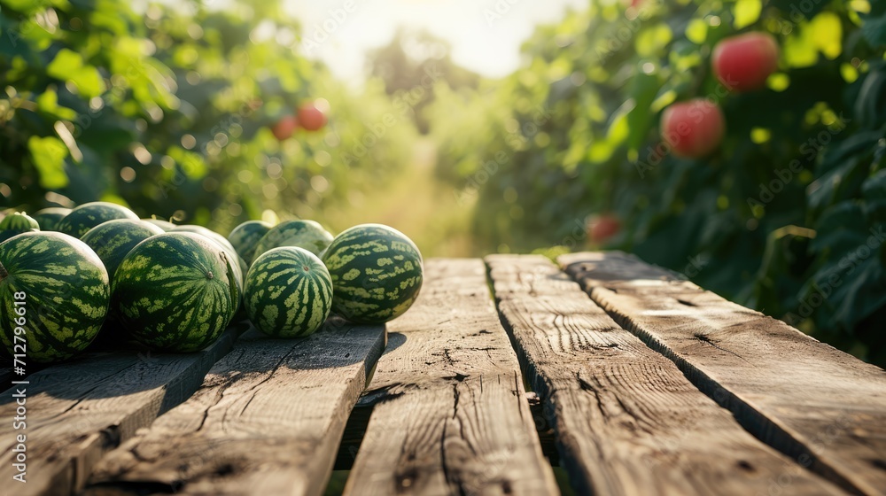 Watermelon Patch Tranquility: A Wooden Table, Empty with Abundant Copy ... Watermelon Patch Tranquility: A Wooden Table, Empty with Abundant Copy ...