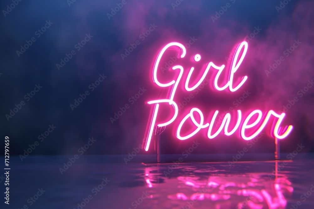 Illuminated pink neon sign Girl Power against a dark background ...