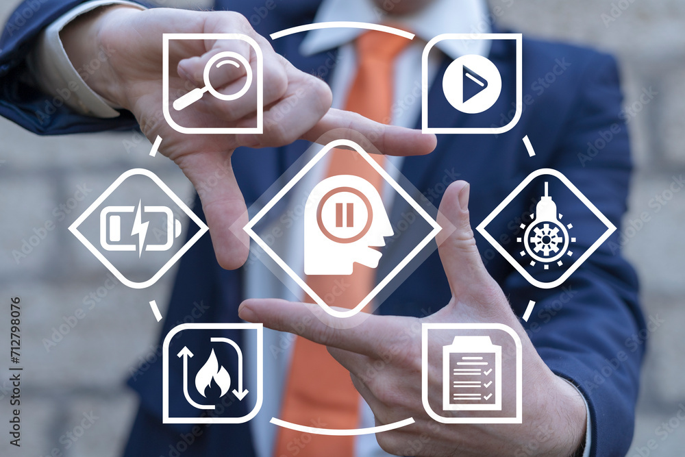 Fotografia do Stock: Businessman using virtual touch screen sees icon ...