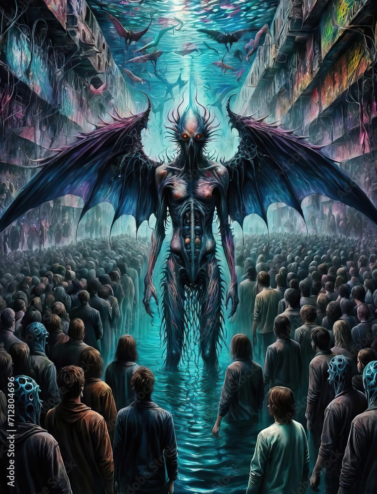 Dark and Psychedelic Nightmares - Terrifying underwater, winged demon ...