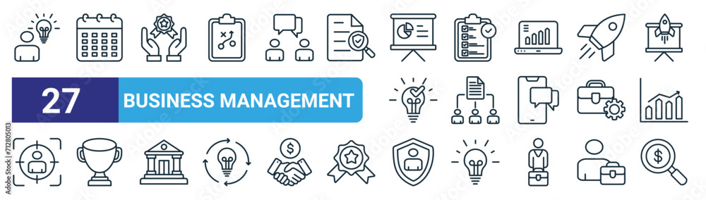 set of 27 outline web business management icons such as idea, calendar ...