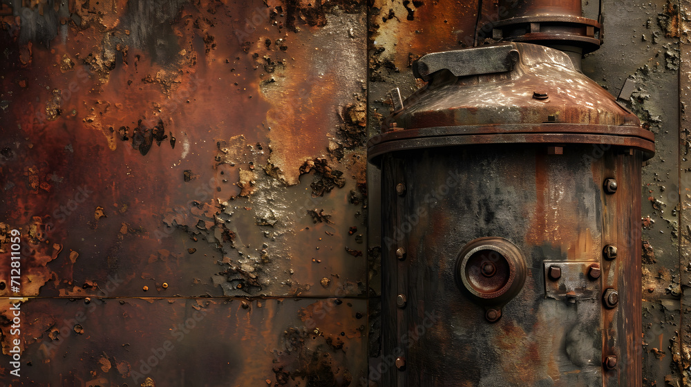 Amidst the overgrown decay of an abandoned outdoor space, a rusted ...