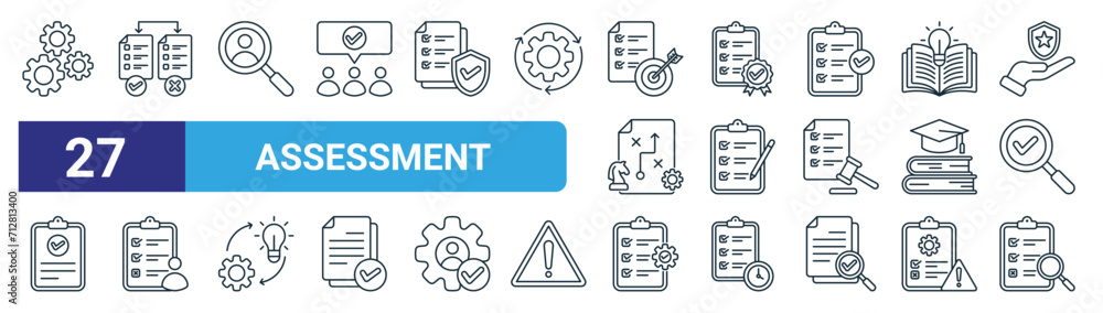 set of 27 outline web assessment icons such as process, comparison ...