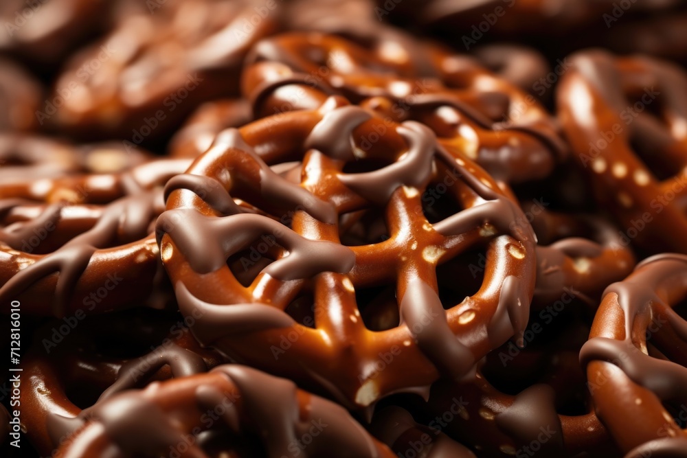 A closeup shot portrays a single chocolatecovered pretzel, revealing ...