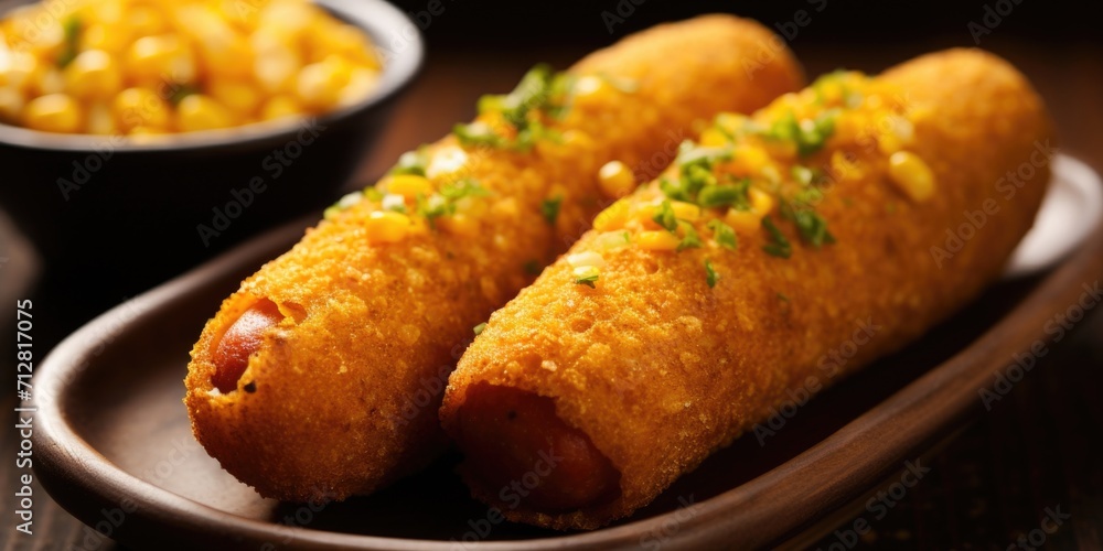 This corn dog masterpiece showcases a lusciously golden crust that ...