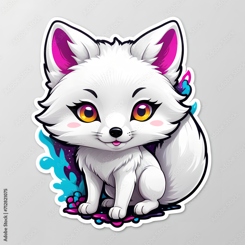 Cartoon white fox sticker Stock Illustration | Adobe Stock