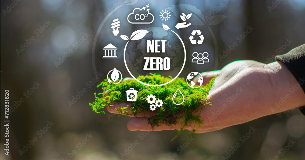 Net zero icon and carbon neutral concept in the hand for net zero ...