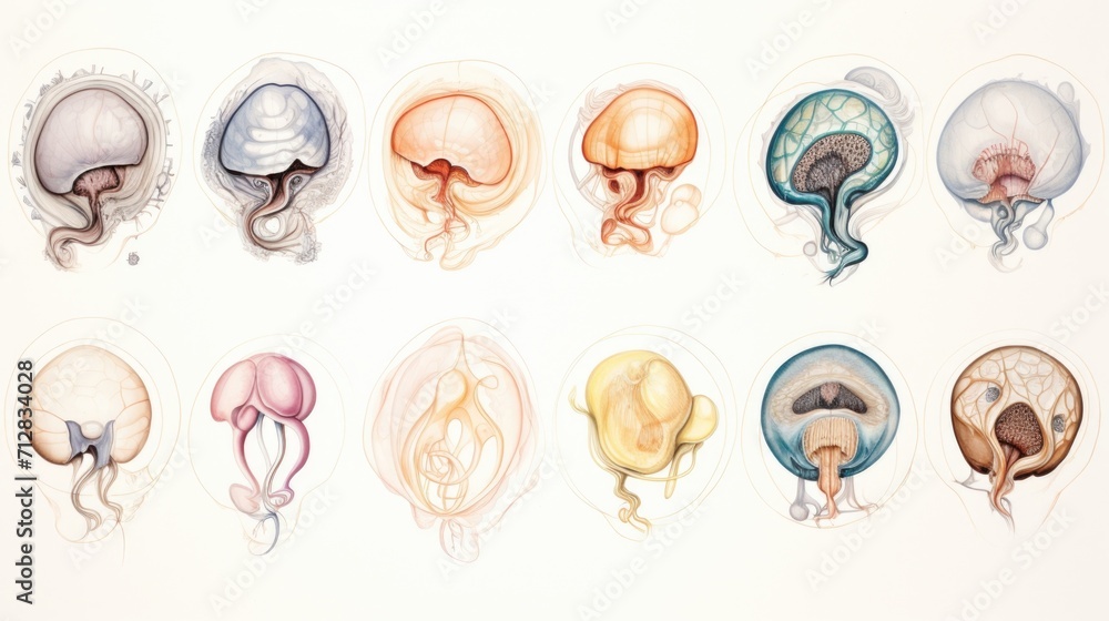 A series of handdrawn sketches showcasing the progression of an embryos ...