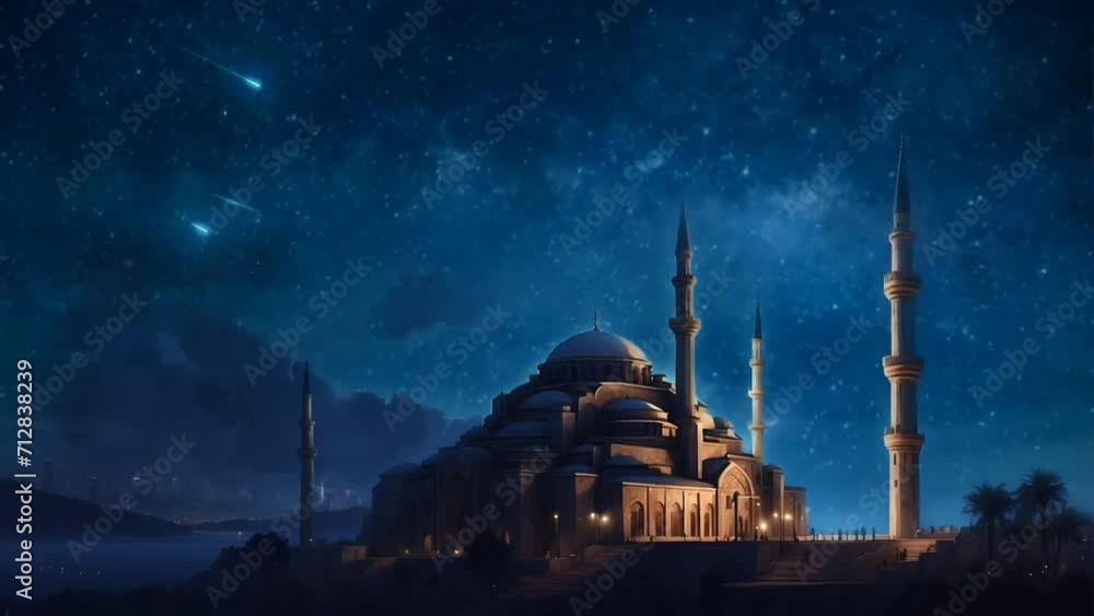 Ramadan kareem concept background animation, silhouette of hagia sophia ...