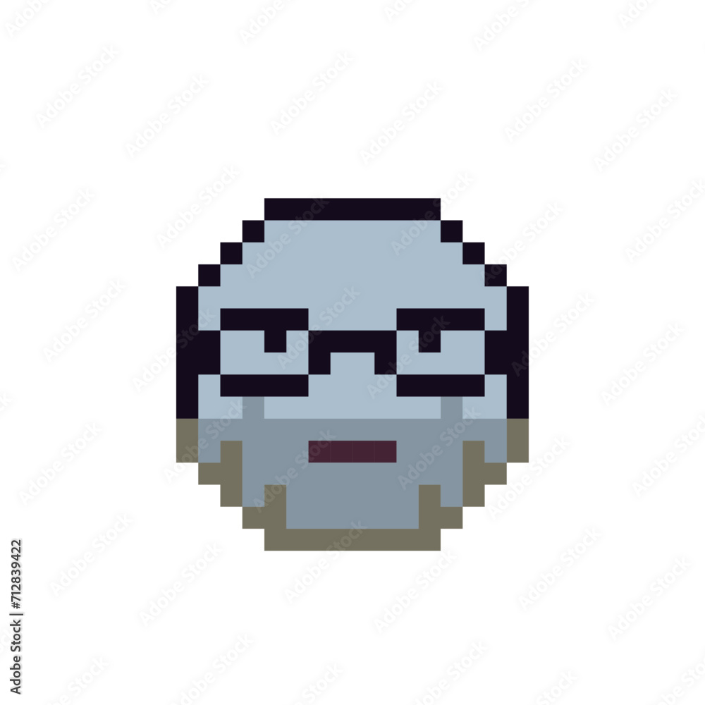 Grey bearded face in geek glasses pixel art icon emoticon cartoon ...