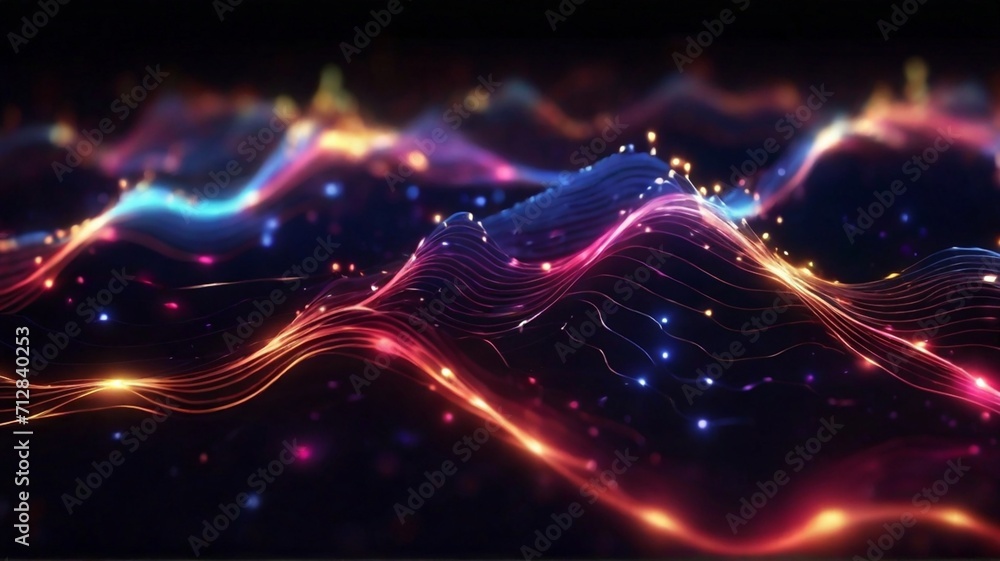 Bright sine waves particles. Sound and music digital wire lines ...