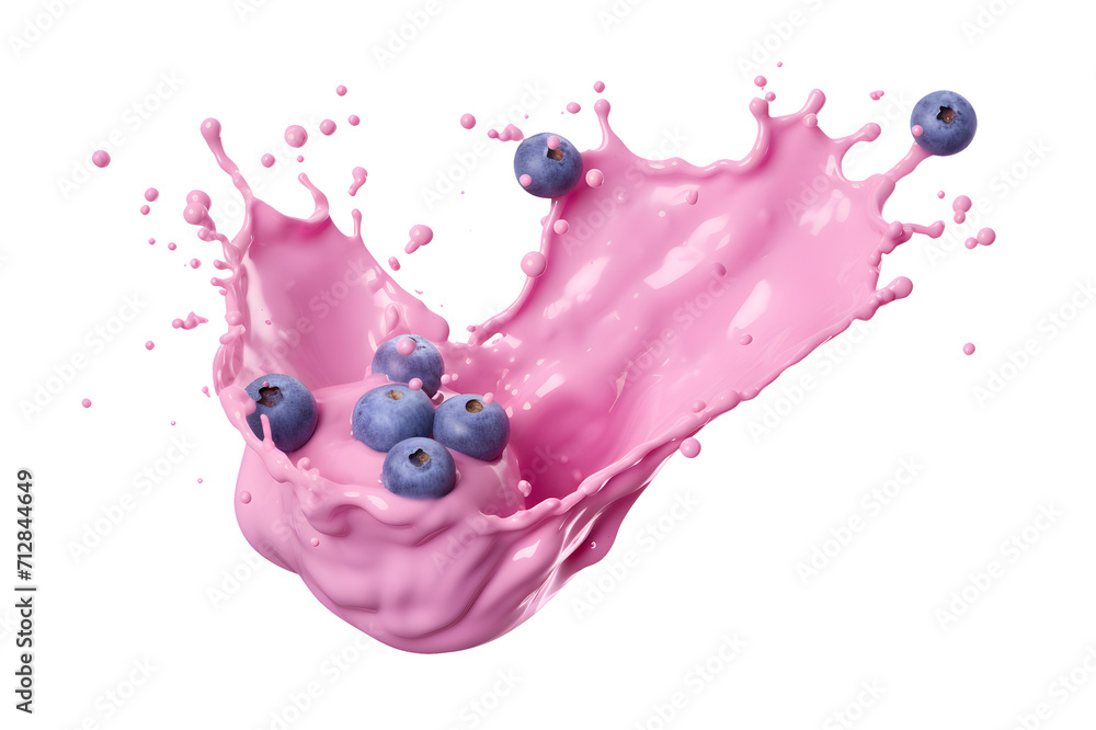 pink milkshake splash with blueberries isolated on transparent ...