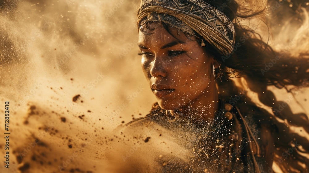 Clad in traditional desert garb, this warrior woman poses confidently ...