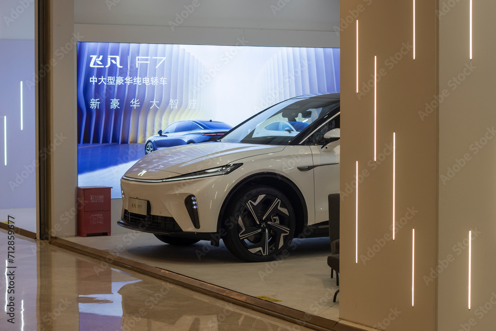 Shanghai, China - June 29, 2023: SAIC Roewe FeiFan F7 (also known as Rising Auto F7) electric ...