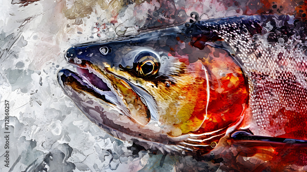 Capturing the intricate beauty of a salmon, this stunning painting of a ...