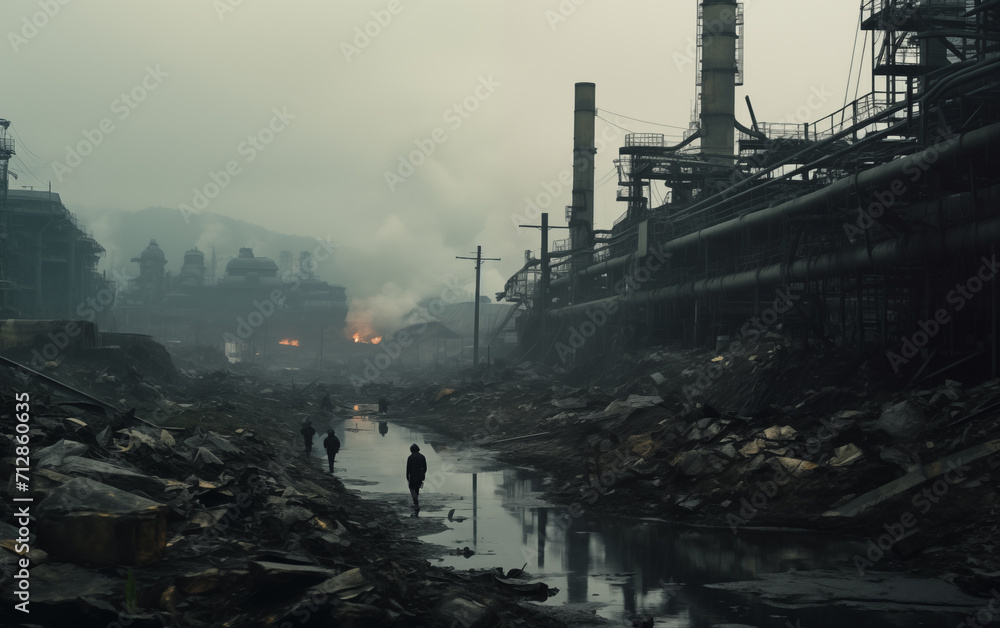 Factory ambient air pollution,created with Generative AI tecnology ...