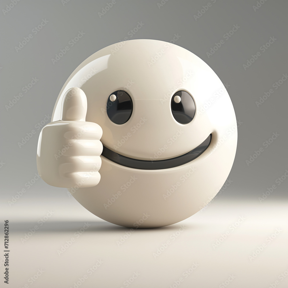 Positive Vibes: 3D White Sphere with Thumbs Up Face Emoji Render Stock ...