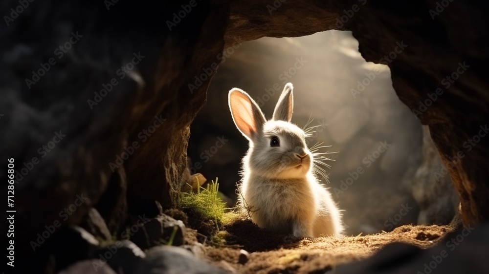 Rabbit animal sitting cave pictures AI Generated Art Stock Illustration ...