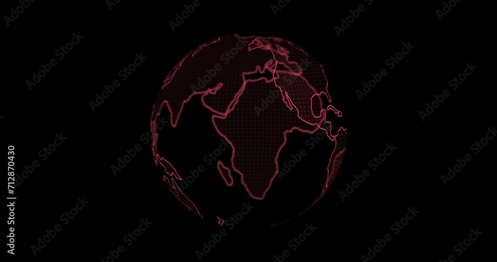 4K rotating digital earth with black background. Red planet world ...