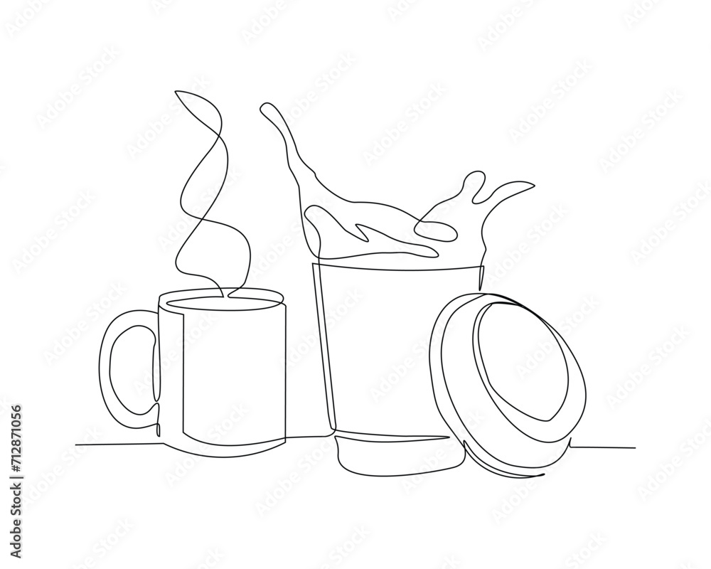 Continuous single line sketch drawing of waitress hand holding tray ...