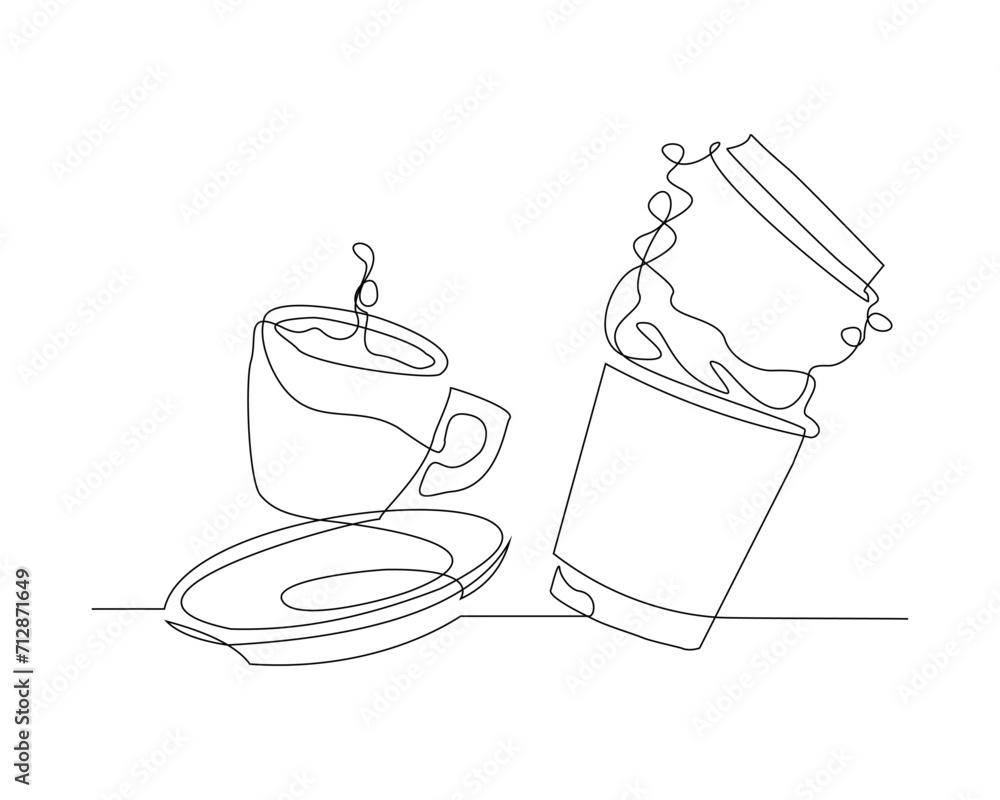 Continuous single line sketch drawing of waitress hand holding tray ...
