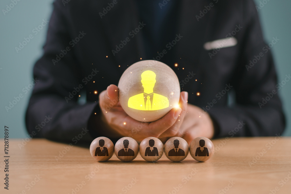 HR or Businessman search select human icon on wood ball for business ...