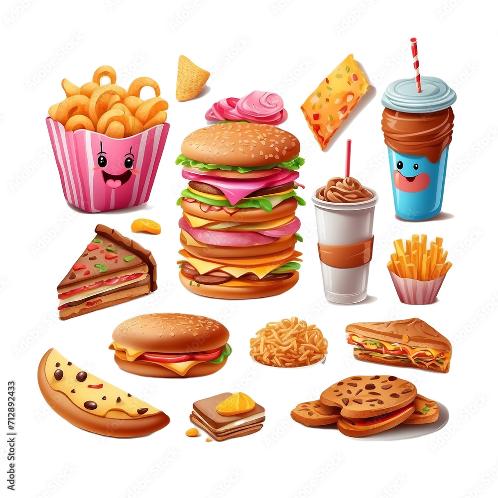 Colorful fast food menu, vibrant and eye-catching fast food offerings ...