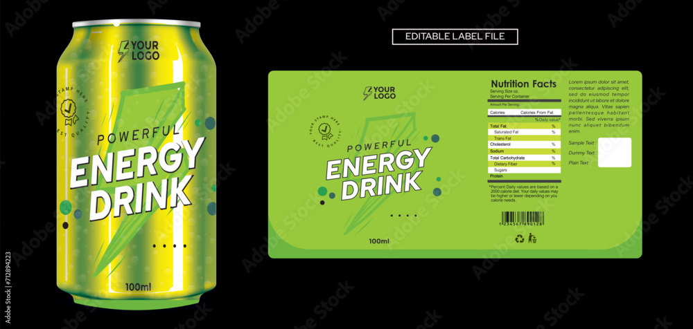 Energy drink label design, soft drink cold drink label packaging design ...