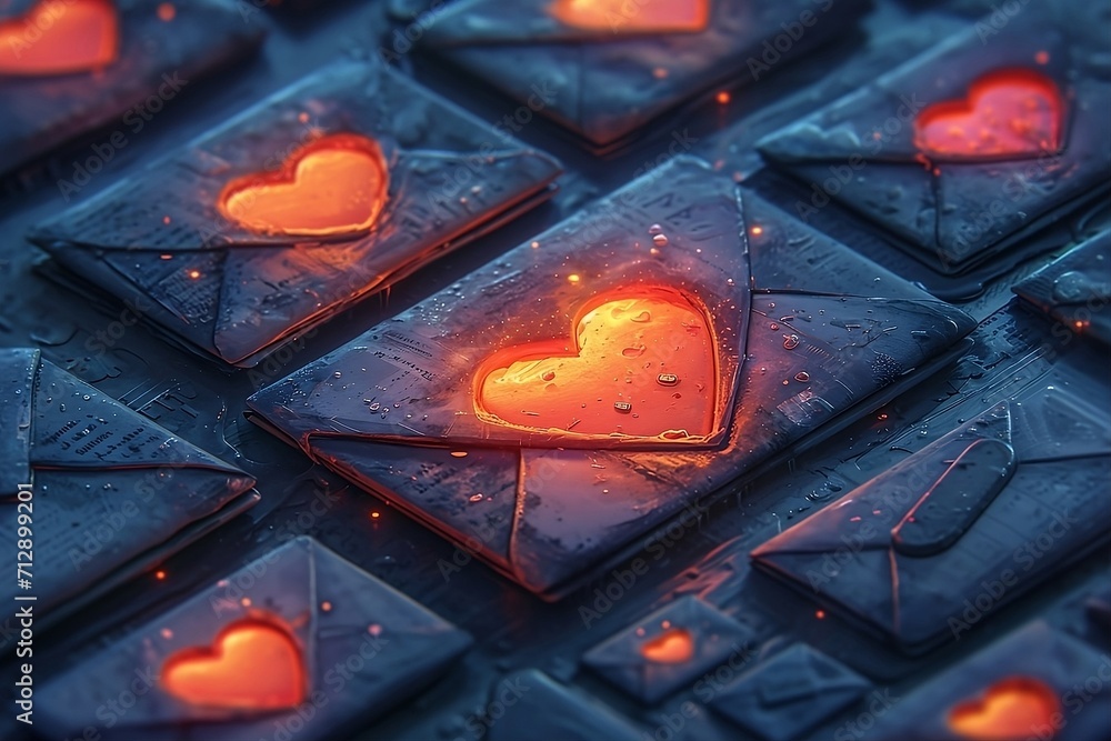 illustrations of stylized love letters or notes exchanged digitally ...