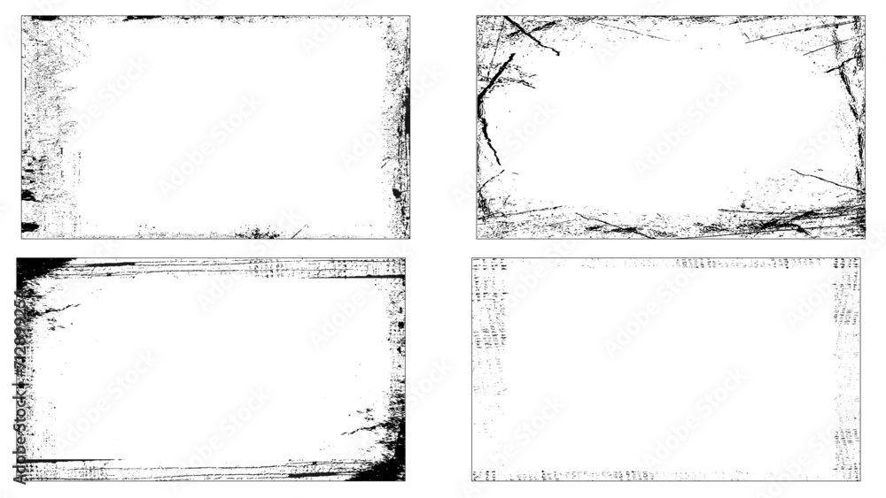 Vector illustration. Set of 4 frames in grunge style. Dirty borders ...