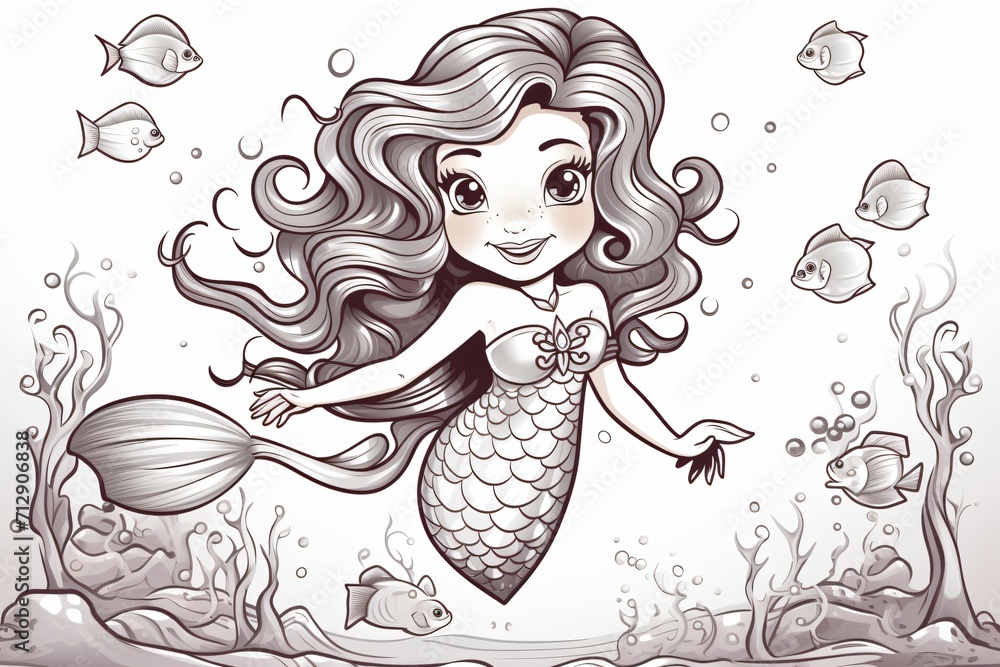 Black and white outline of a mermaid for coloring book Stock ...