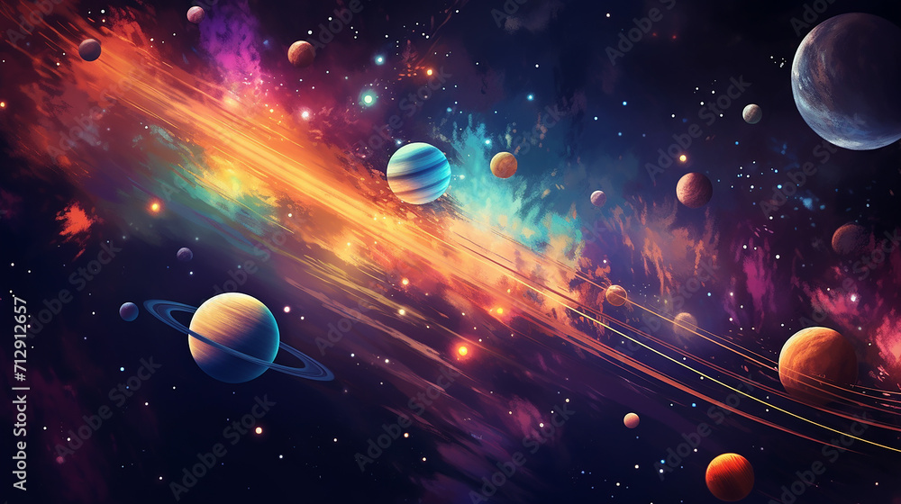 colorful bright solar system planets on universe background Stock ...