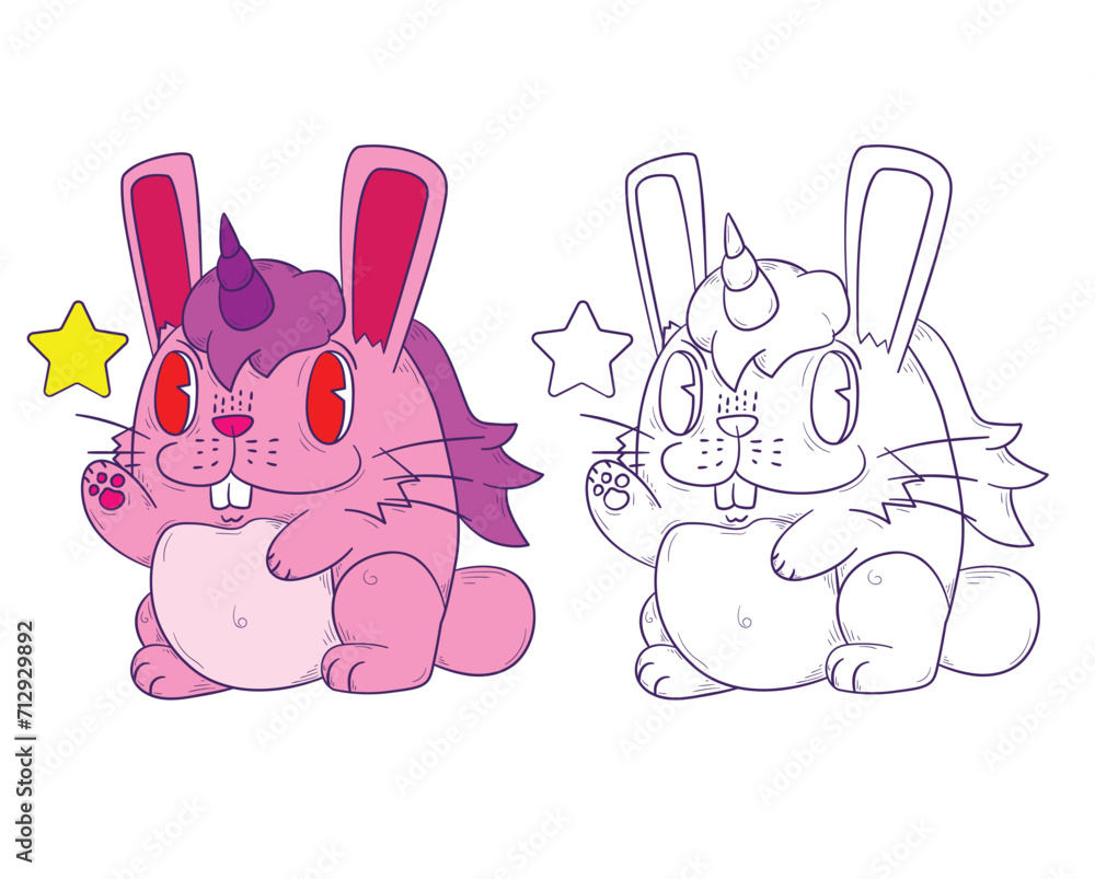 rabbit doodle illustration for coloring page drawing book Stock Vector ...