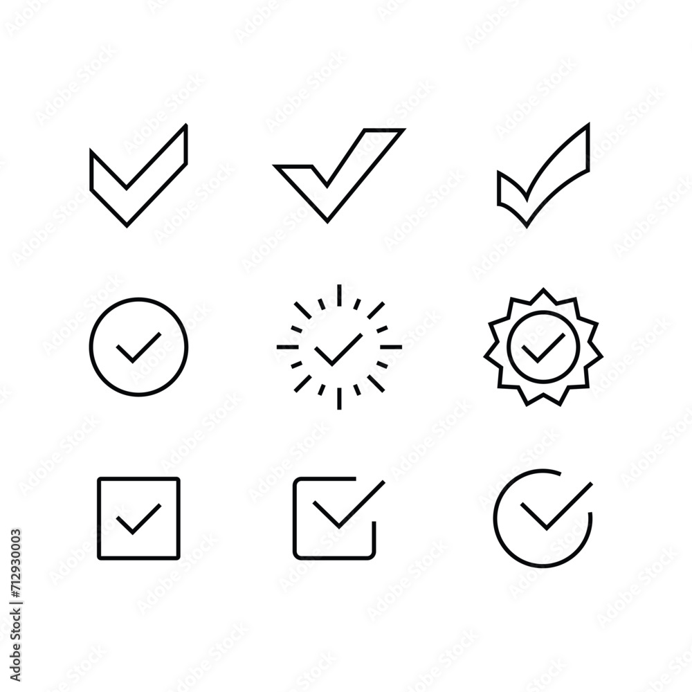 confirm Check mark checklist, office, poster, Approve line icons set ...