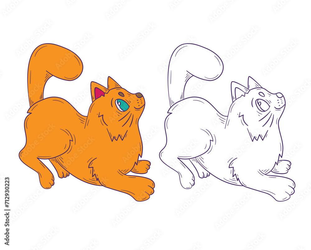 cat doodle illustration for coloring page drawing book Stock Vector ...