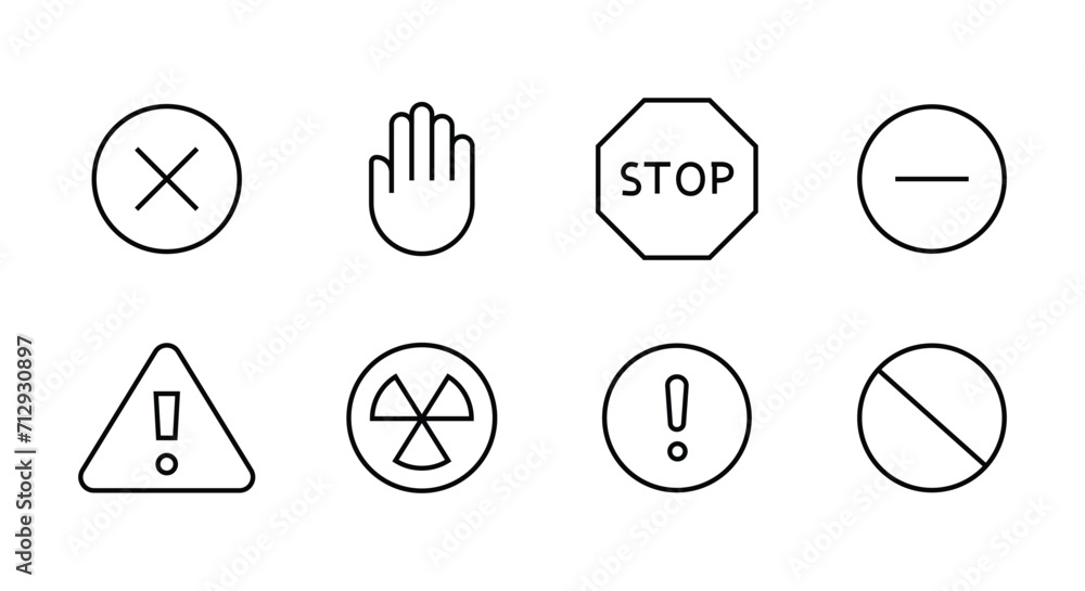 Alert, risk line icon set. Caution, warning, exclamation mark trafic ...