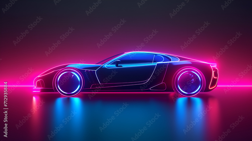 Abstract Futuristic Neon Glowing Concept Car Silhouette. Automotive ...