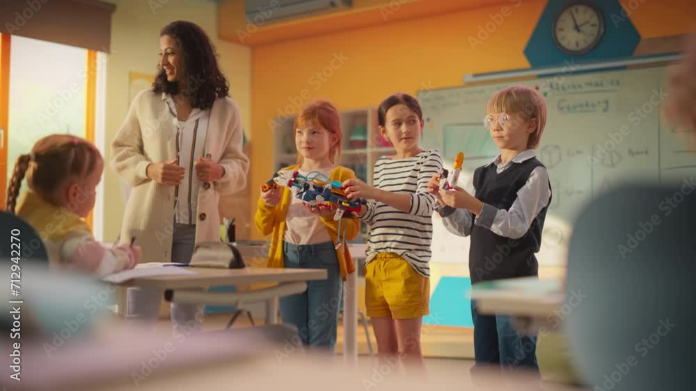 Team of Kids Presenting a Science Project. Talented Boy and Two Girls ...