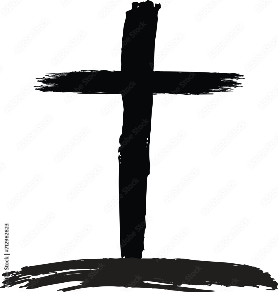 Brush painted black cross, isolated on white. ZIP file contains EPS ...