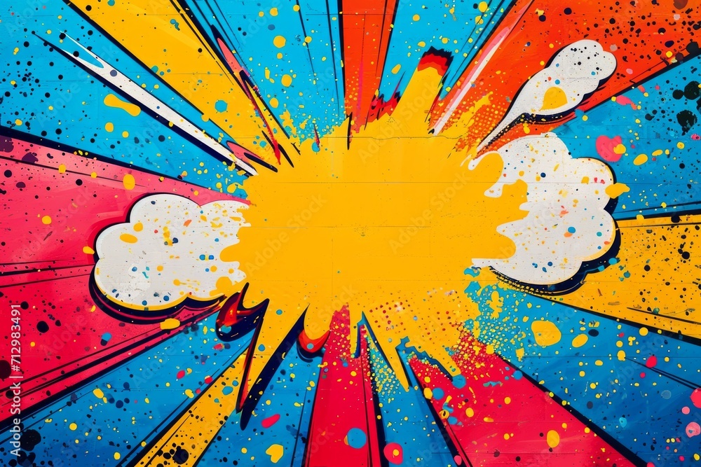 Colorful pop art explosion with comic book style speech bubbles and ...