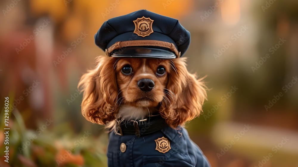 Cute puppy dog wearing a police officer uniform. Creative animal pet ...