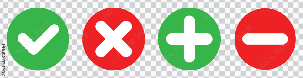 Set of flat round check mark, X mark, plus sign and minus sign icons ... Set of flat round check mark, X mark, plus sign and minus sign icons ...
