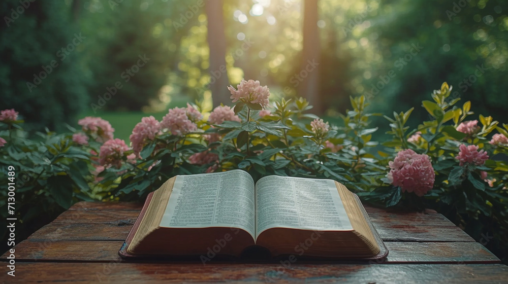 Open Bible in nature, the aesthetics of reading Stock Illustration ...