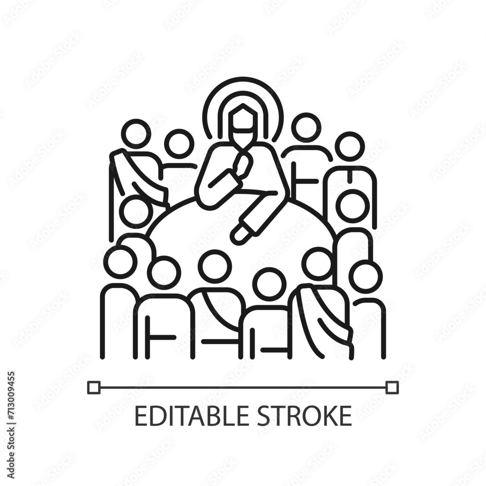 Last Supper linear icon. Jesus Christ and twelve apostles. Holy ...