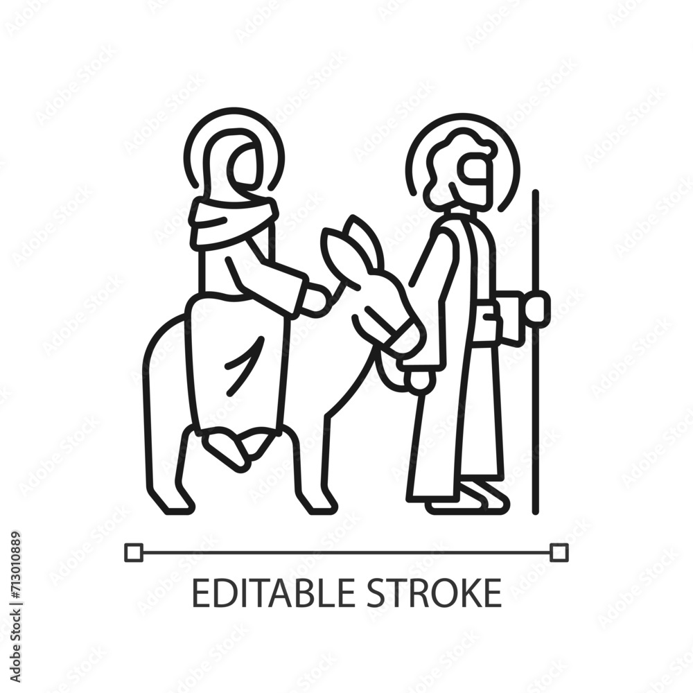 Journey to Bethlehem linear icon. Mary and Joseph. Biblical scene ...