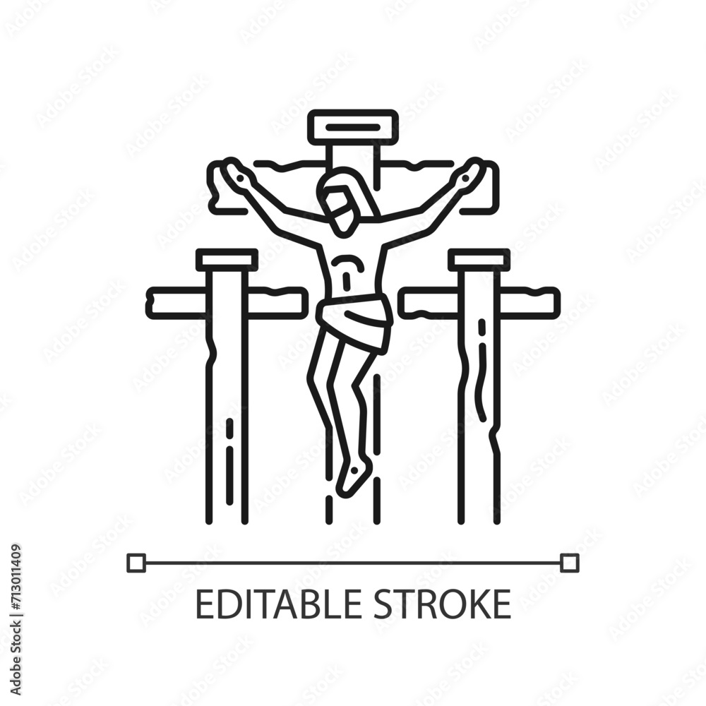 Vetor do Stock: Crucifixion of Jesus linear icon. Jesus Christ dying on ...