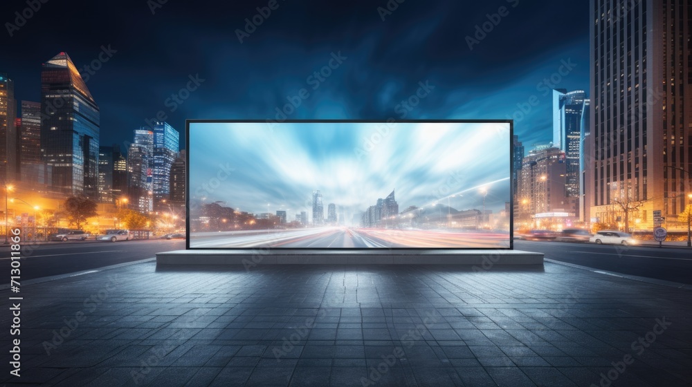 outdoor TV screen, LED panel displays a modern city in motion Stock ...